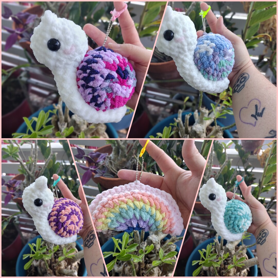 Snail or Rainbow Plushie Keychain Backpack Charm Crochet - Etsy