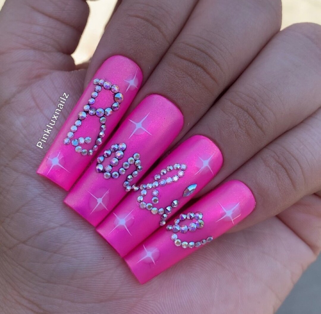 BARBIE Swarovski Crystal Pink Chrome Press on Nails - Etsy