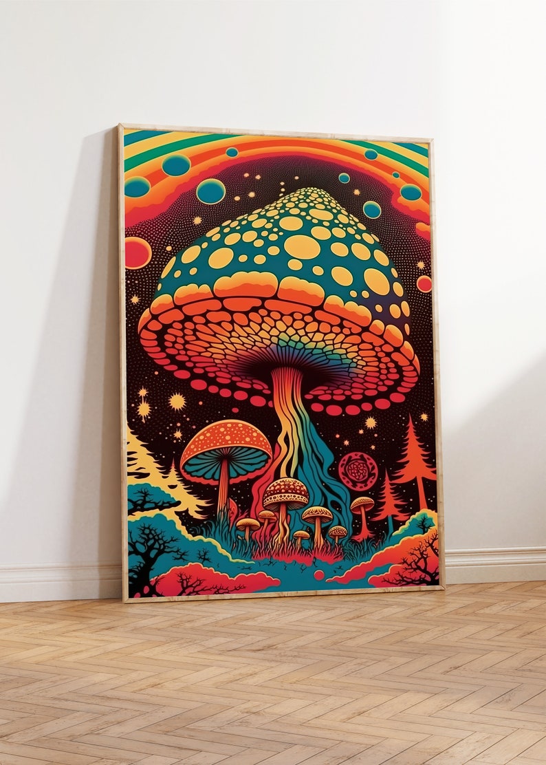 70s Psychedelic Mushroom Magic Mushroom Poster Trippy Art Work 70s Psychedelic Art Print Trippie ...