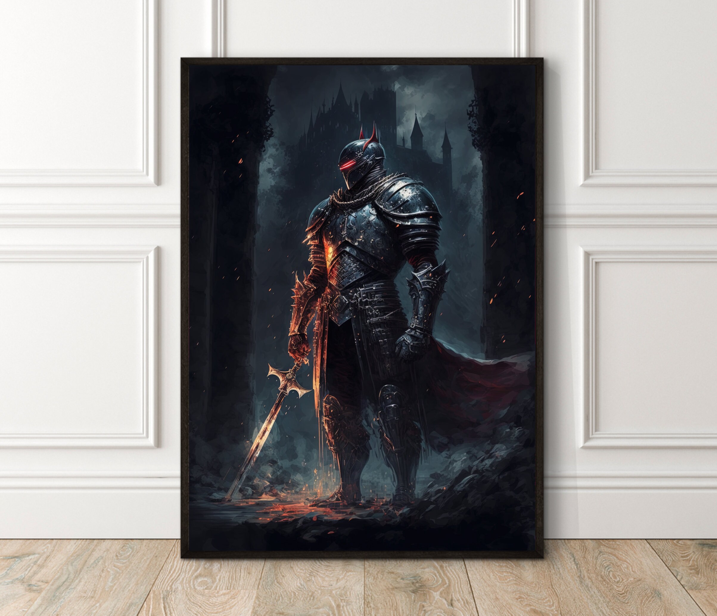 Knight Print Medieval Decor Dark Fantasy Art Gaming Room Decor Knight ...