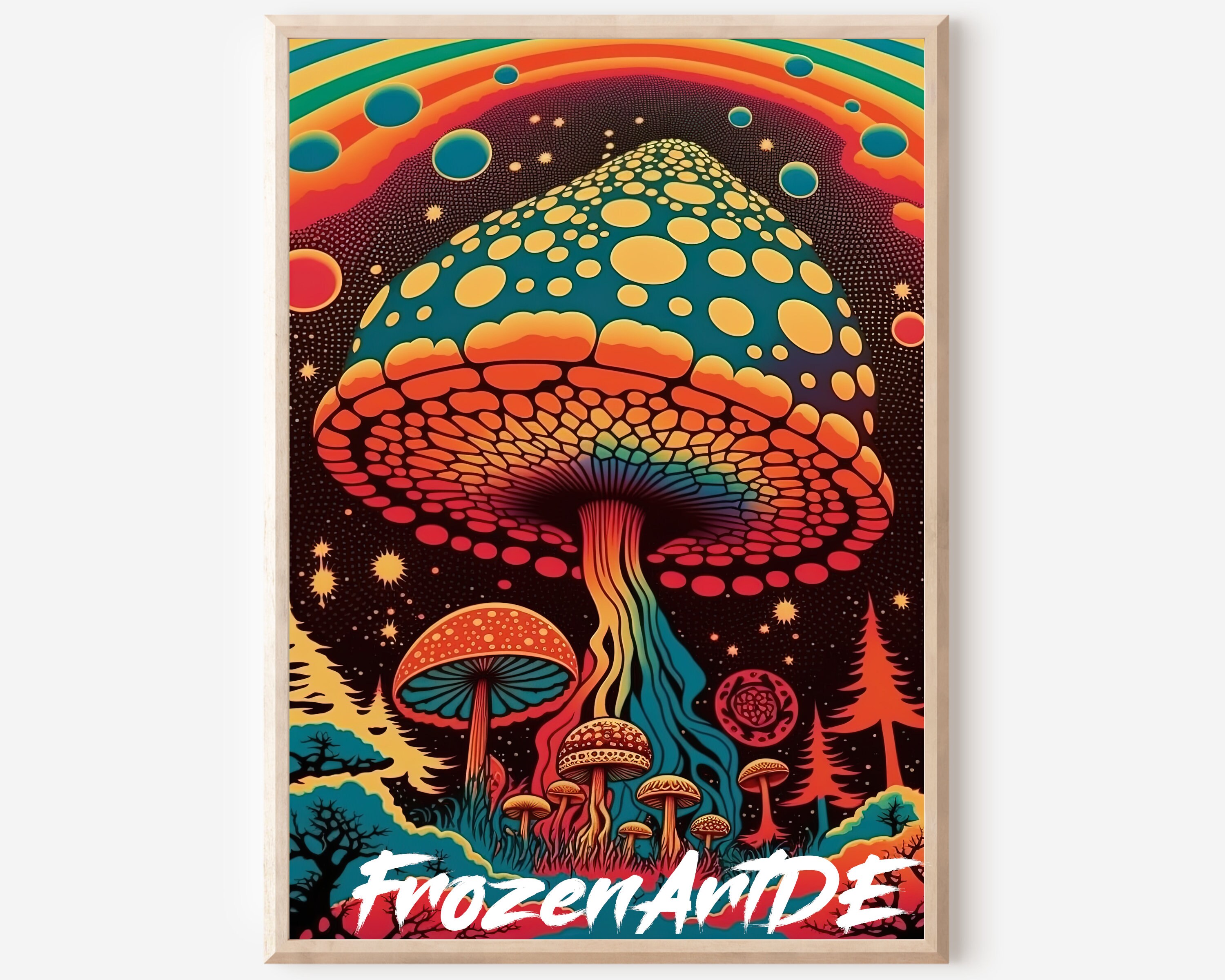 70s Psychedelic Mushroom Magic Mushroom Poster Trippy Art Work 70s ...