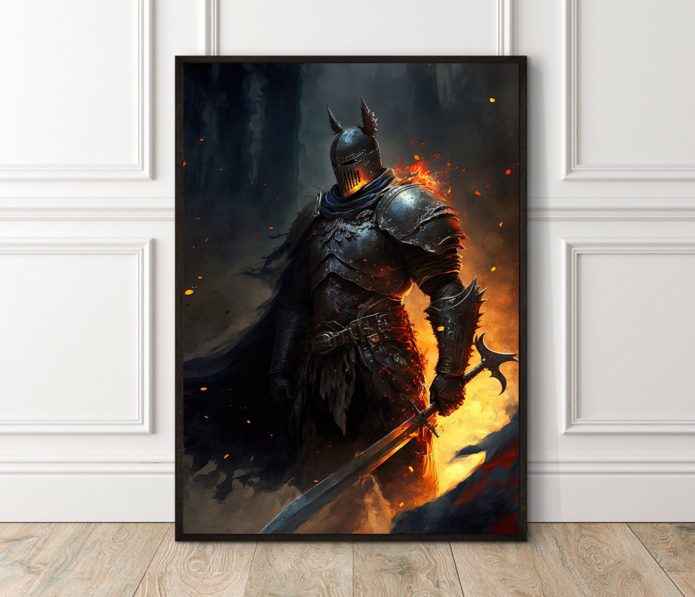 Knight Print Medieval Decor Dark Fantasy Art 24x36 Gaming Room Decor ...