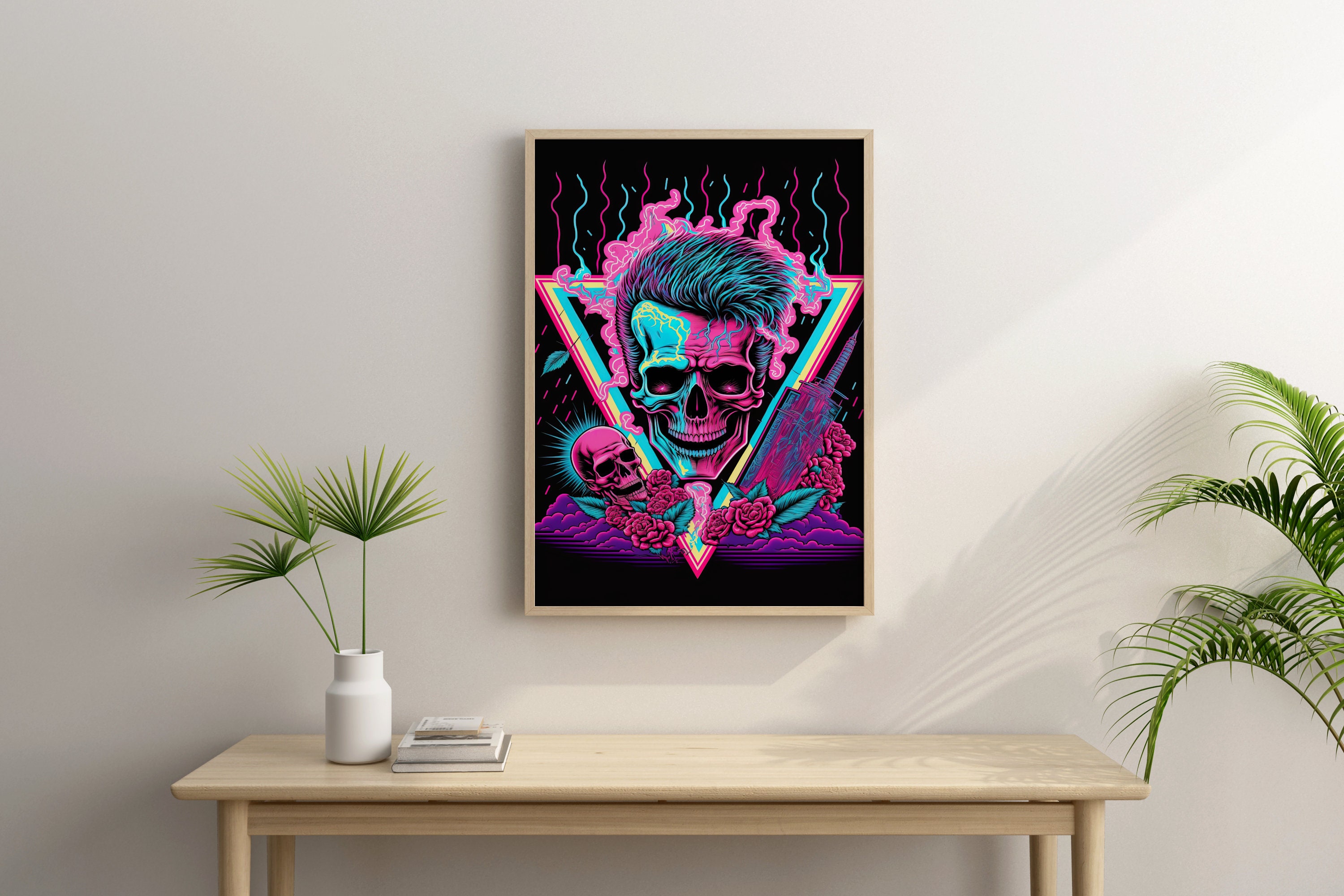 Vaporwave Skull Poster 80s Neon Retrowave Wall Art 24x36 Artwork Print ...