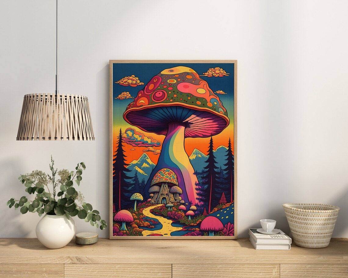 70s Psychedelic Mushroom Magic Mushroom Poster Trippy Art Work 70s ...