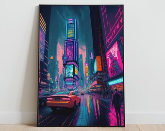 Synthwave Poster Digital Art | Printable Wall Art | Cyber City Print ...
