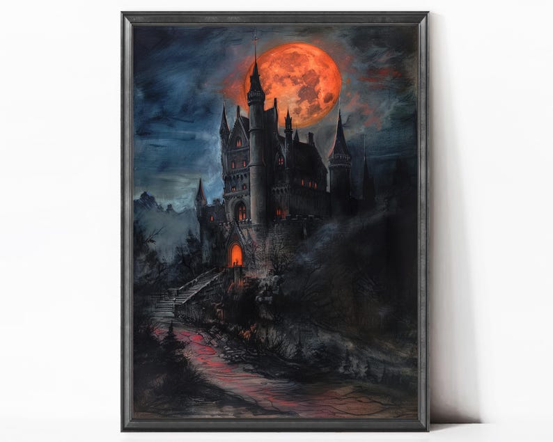 Dracula Castle Art Dark Castle Painting Vampire Castle Poster Dark ...