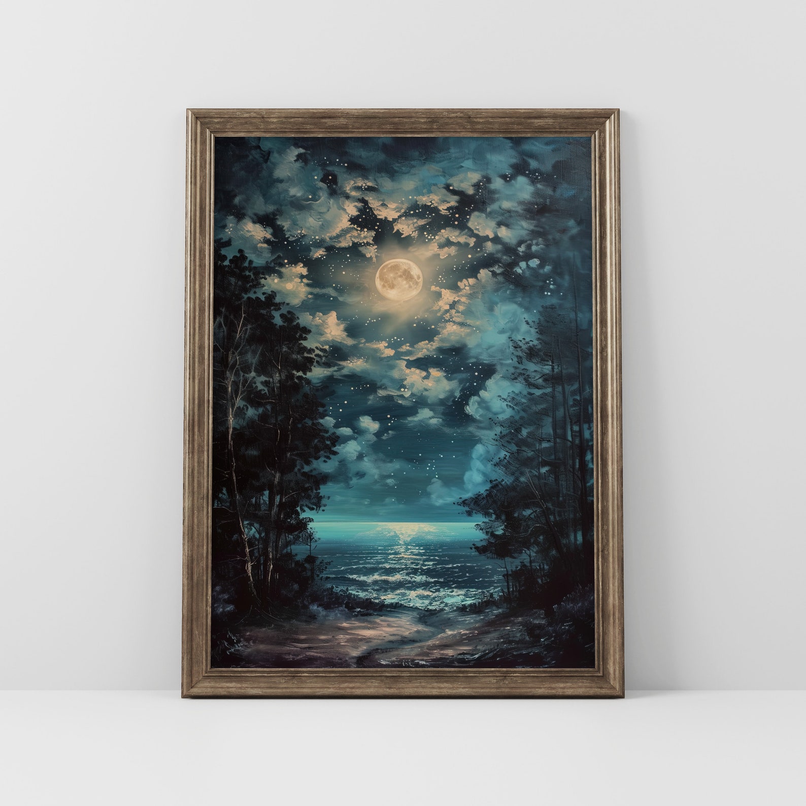 Dark Forest Art Vintage Moon Print Nature Aesthetic Dark Cottagecore ...