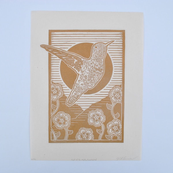 Linocut Print Hummingbird - Etsy