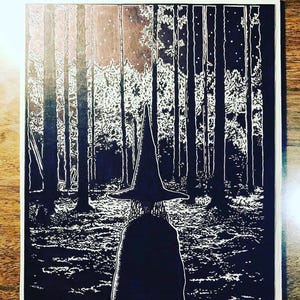 Witch of the Western Wood Hand Carved Linocut Print - Etsy