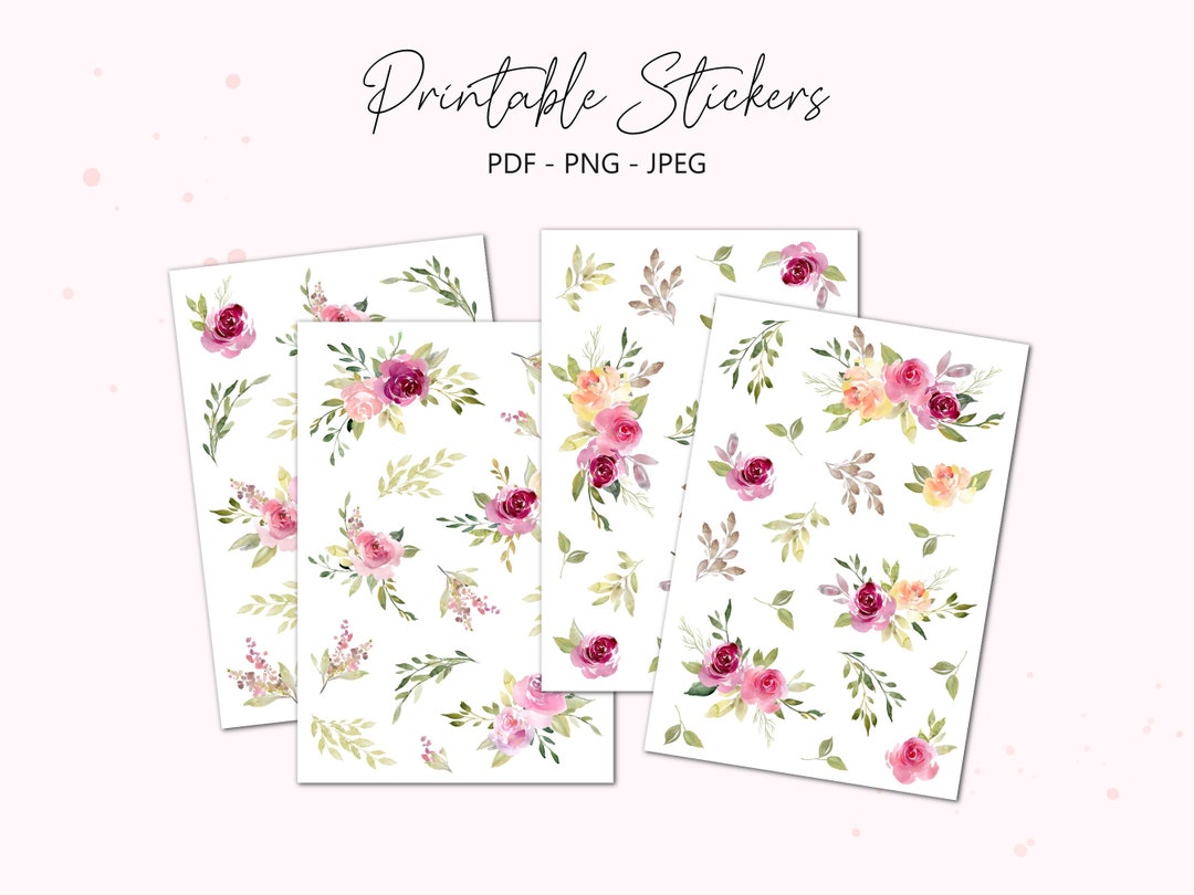 Printable Flower Stickers Printable Rose Stickers for Planner Floral ...