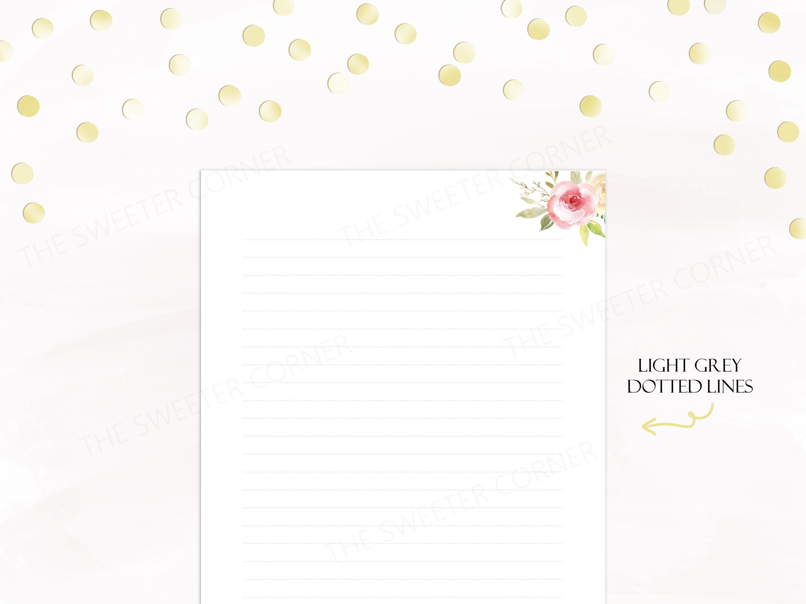Printable Line Paper Floral for Planner Flower Journal Pages - Etsy