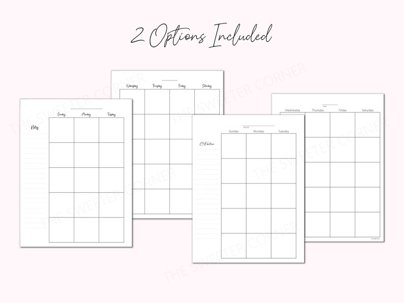 Undated Monthly Planner Printable, Month on 2 Pages Undated Planner ...