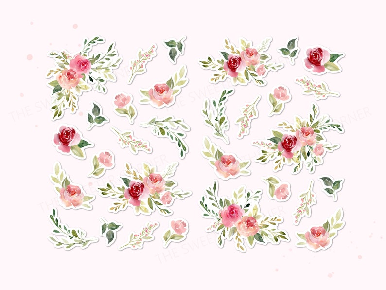 Printable Stickers Floral Printable Rose Stickers for Planner Flower ...
