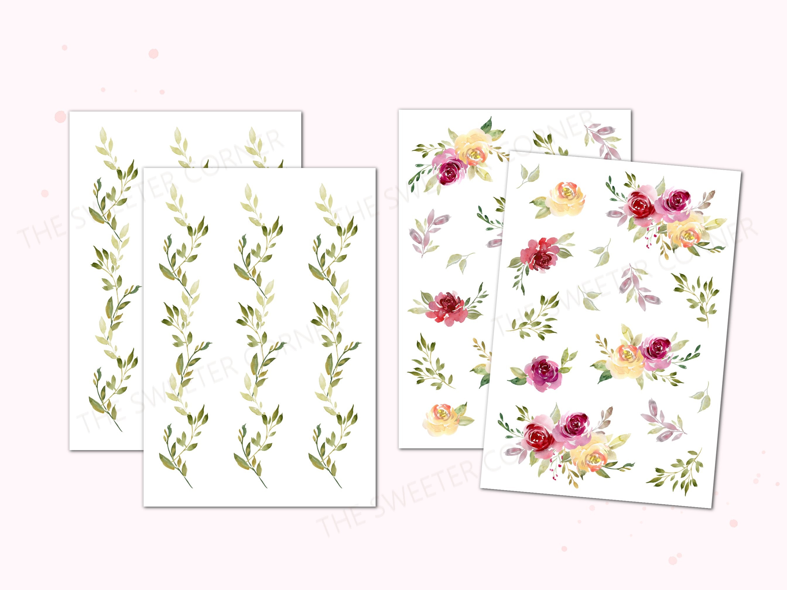 Printable Floral Stickers Leaf Border Sticker Printable Flower Stickers ...