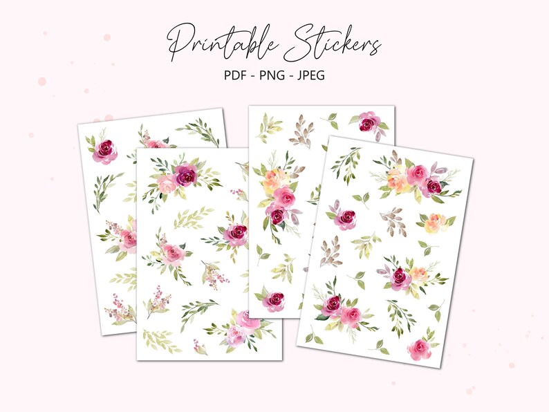 Printable Flower Stickers Printable Rose Stickers for Planner Floral ...