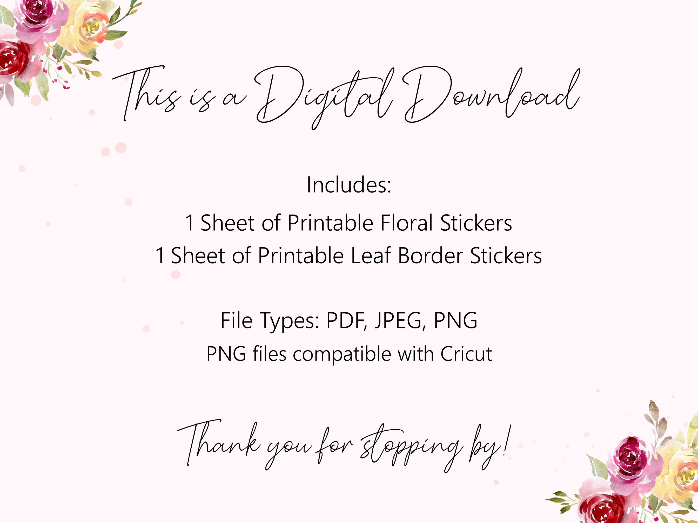 Printable Floral Stickers Leaf Border Sticker Printable Flower Stickers ...