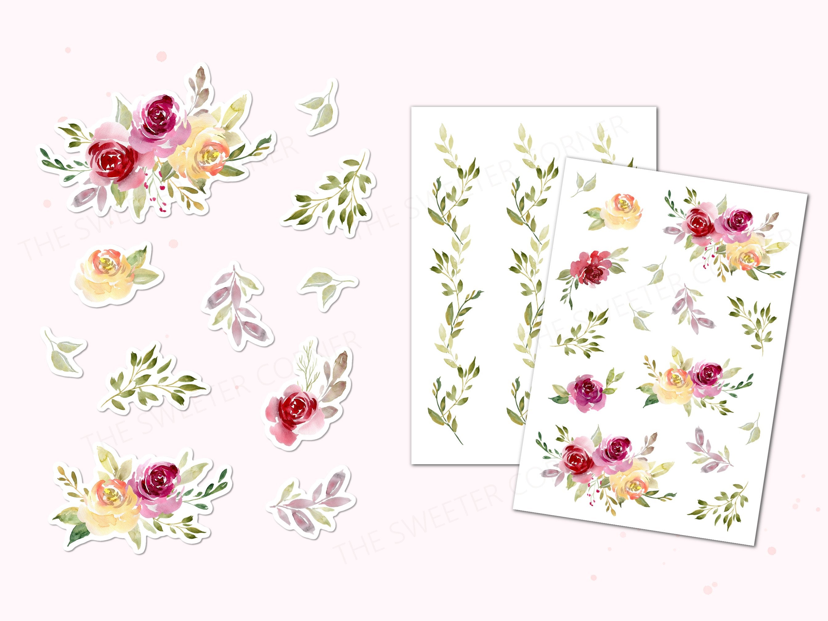 Printable Floral Stickers Leaf Border Sticker Printable Flower Stickers ...