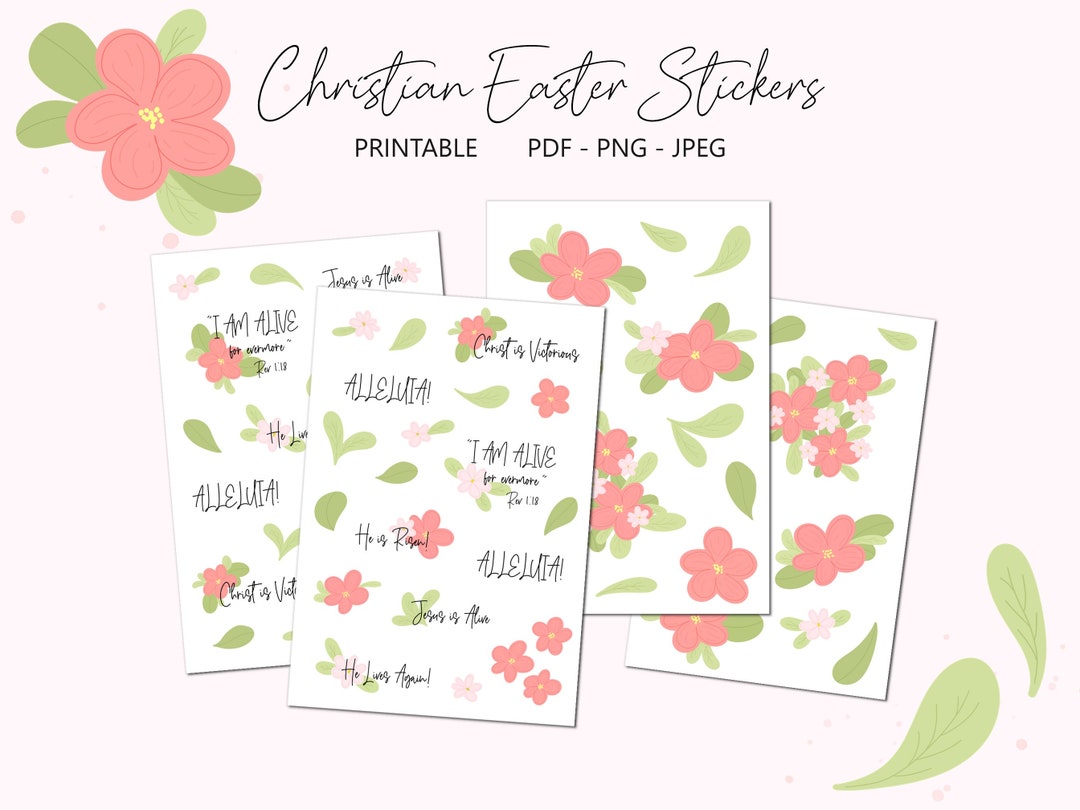 Christian Easter Stickers Printable He is Risen Sticker Floral ...