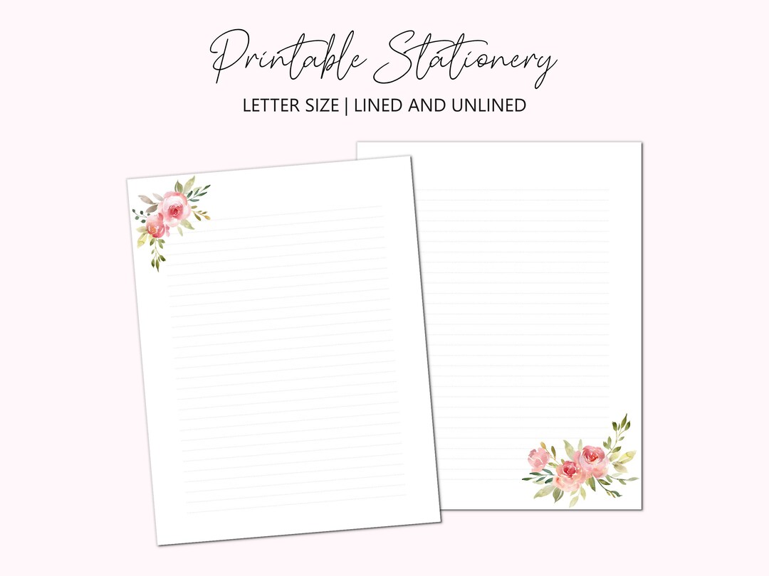 Printable Line Stationery, Printable Line Paper US Letter Size, Floral ...