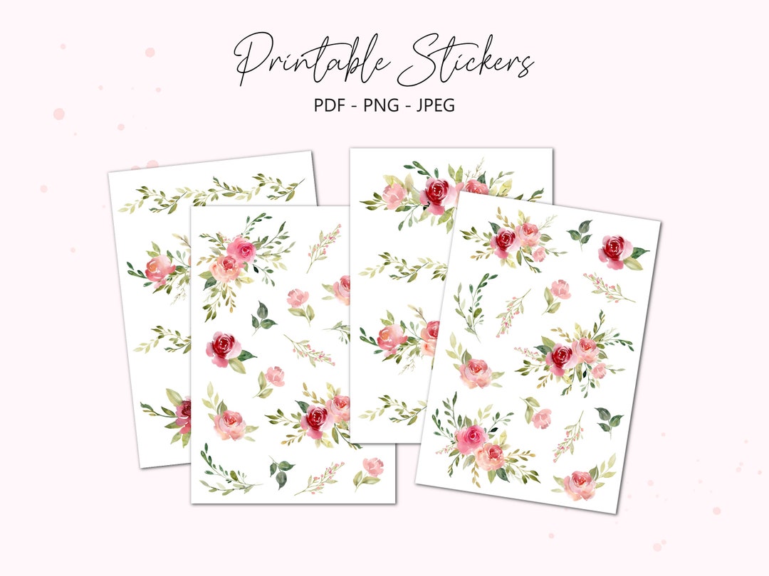 Printable Stickers Floral Printable Rose Stickers for Planner Flower ...