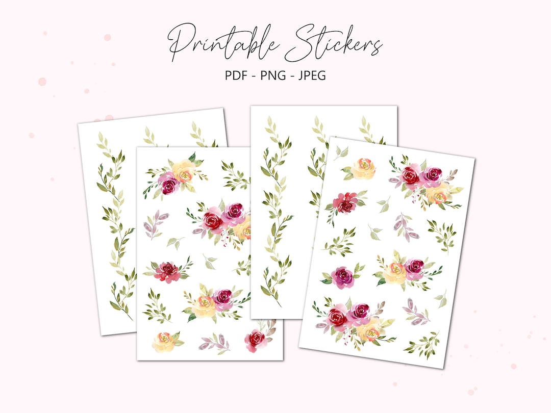 Printable Floral Stickers Leaf Border Sticker Printable Flower Stickers ...