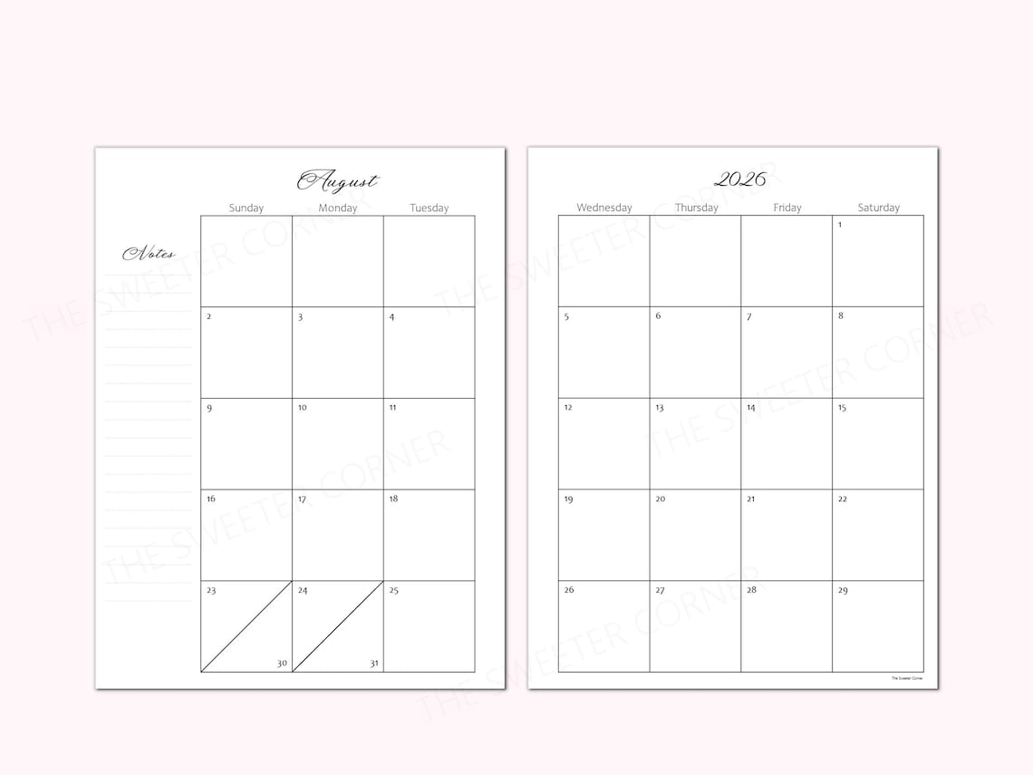 2026 Monthly Planner Printable, 2 Page Month Calendar Insert for ...