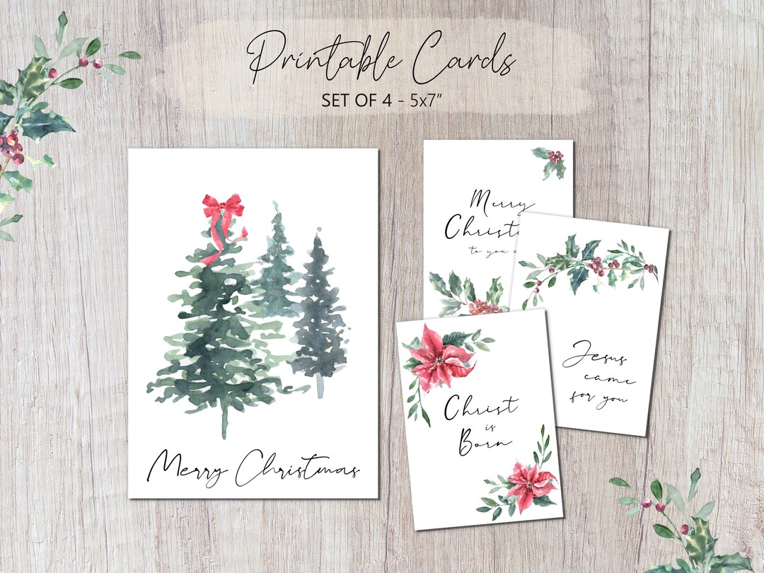 Printable Christian Christmas Cards - Set of 4 Christmas Greeting Cards ...