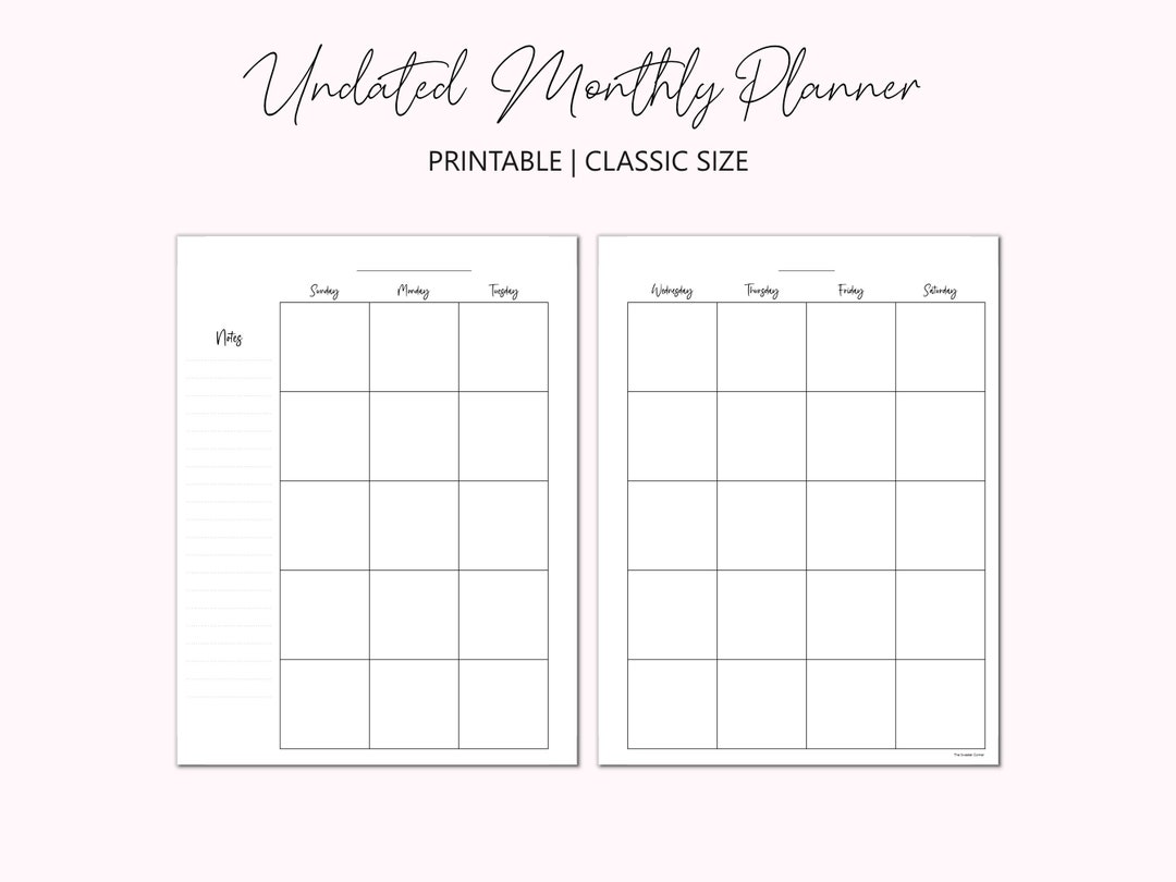 Undated Monthly Planner Printable, Month on 2 Pages Undated Planner ...