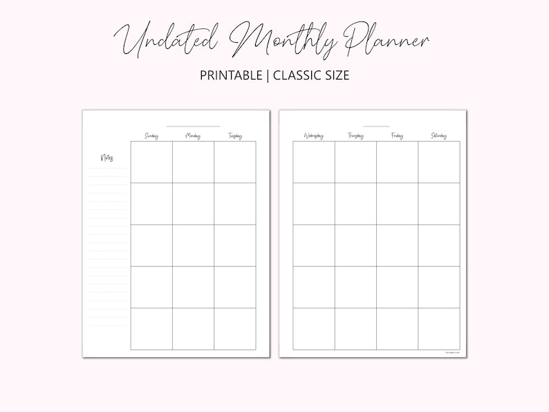 Undated Monthly Planner Printable, Month on 2 Pages Undated Planner ...