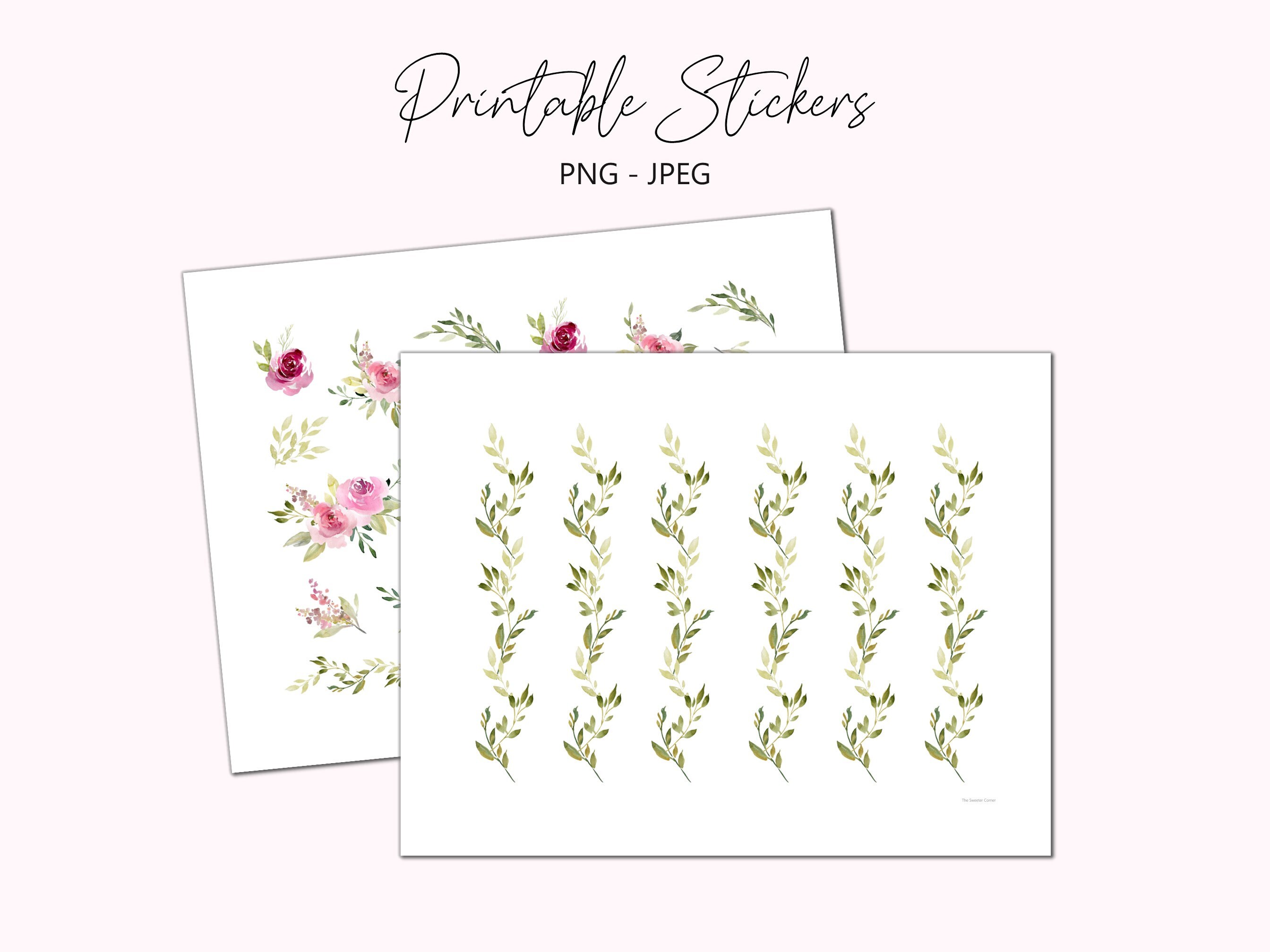 Printable Floral Stickers, Printable Leaf Border Stickers, Flower ...