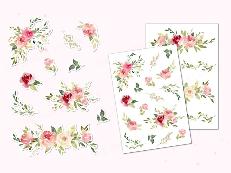 Printable Stickers Floral Printable Rose Stickers for Planner Flower ...