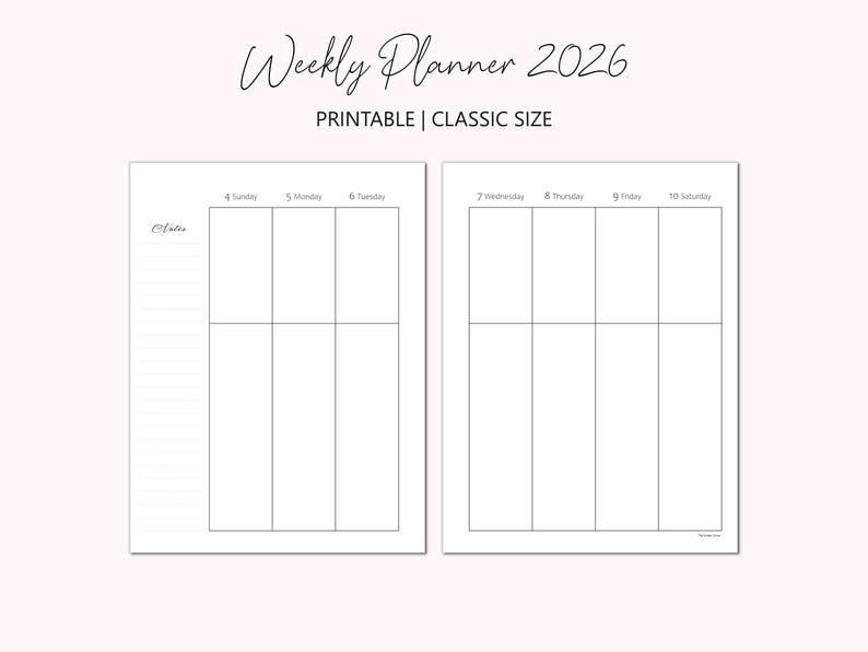 2026 Weekly Planner Printable, Vertical Layout WO2P Classic Size - Etsy