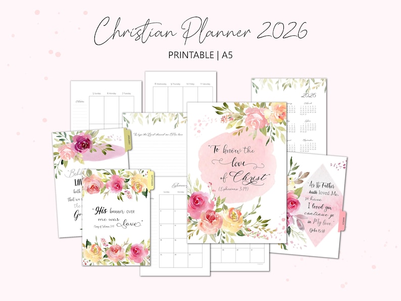 2026 Christian Planner A5, Printable Faith Planner 6 Ring Binder Insert ...
