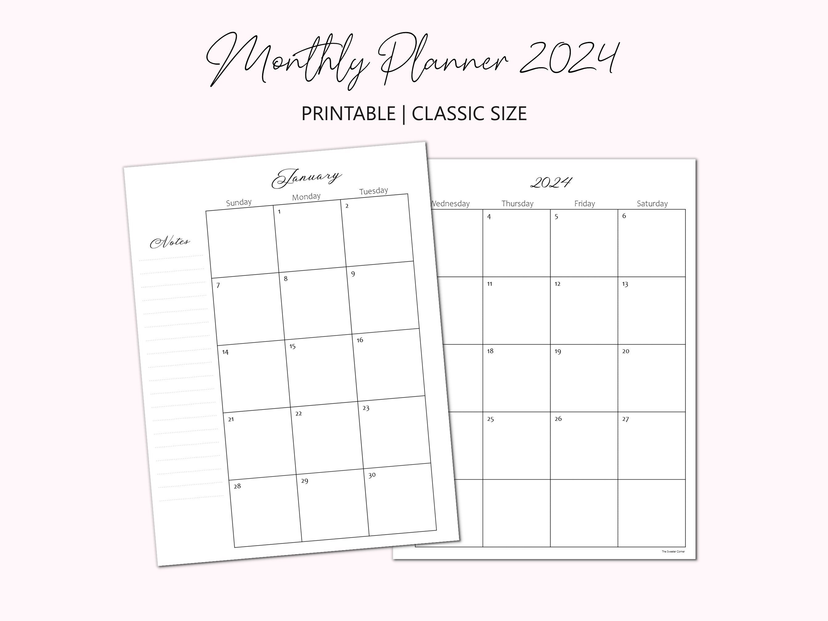 2024 Monthly Planner Printable Printable Planner Monthly 2024 Classic ...