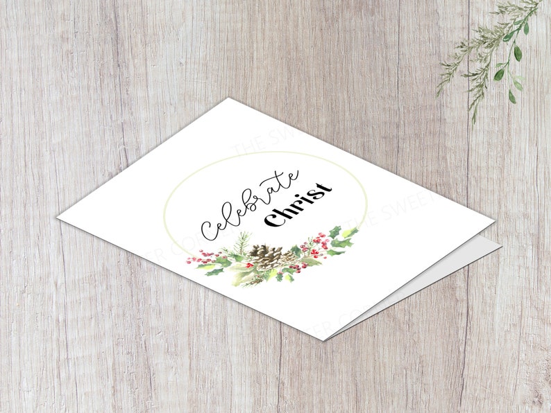 Christian Christmas Cards Printable, Holly Christmas Greeting Cards Set ...