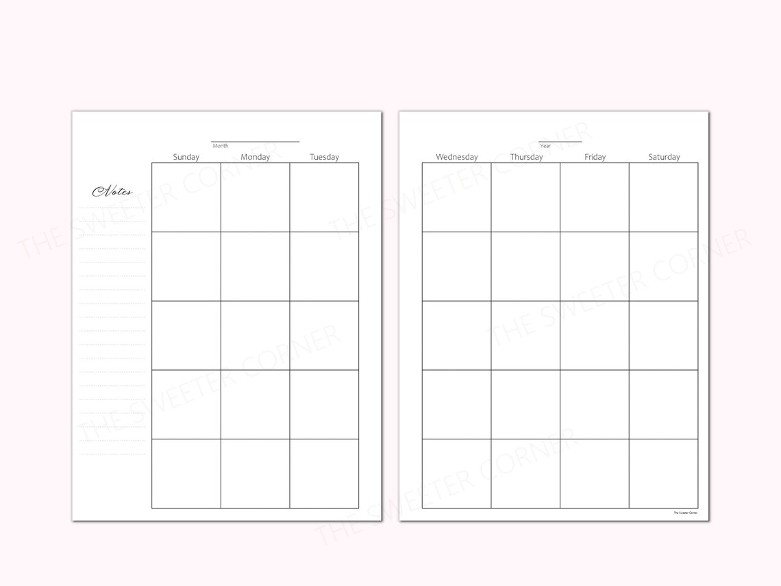 Undated Monthly Planner Printable, Month on 2 Pages Undated Planner ...
