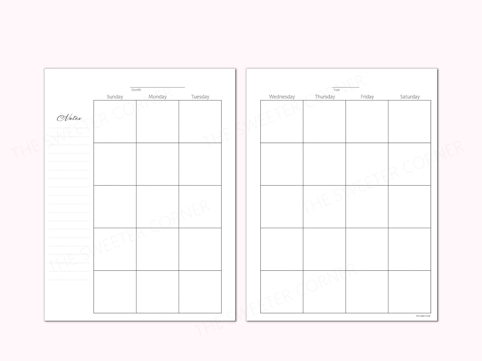 Undated Monthly Planner Printable, Month on 2 Pages Undated Planner ...