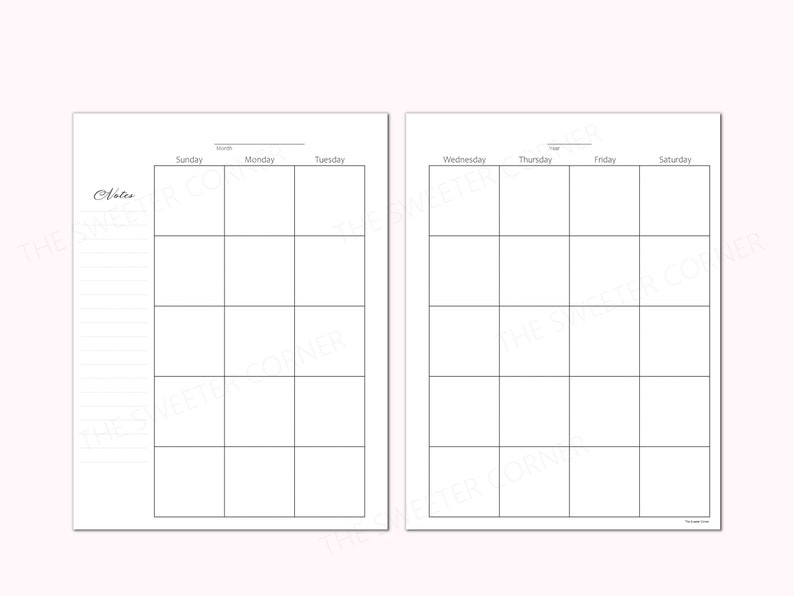 Undated Monthly Planner Printable, Month on 2 Pages Undated Planner ...