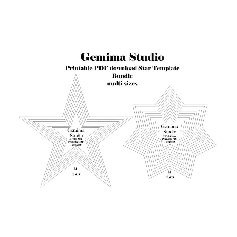 Star Template Bundle 5 Point and 7 Point Stars in 14 Sizes PDF Download ...