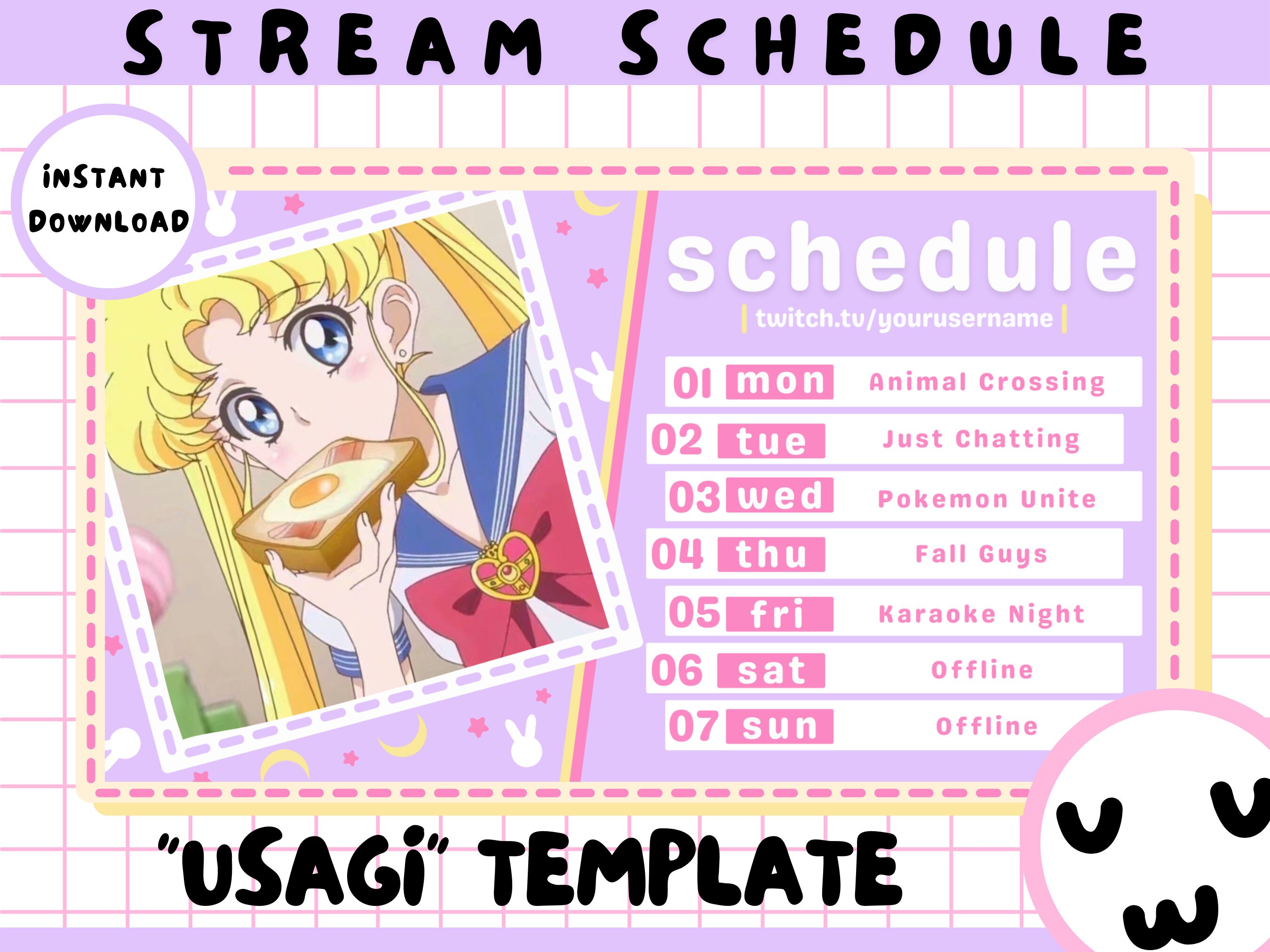 Cute Kawaii Sailor Moon Inspired Weekly Stream Schedule Template CANVA ...