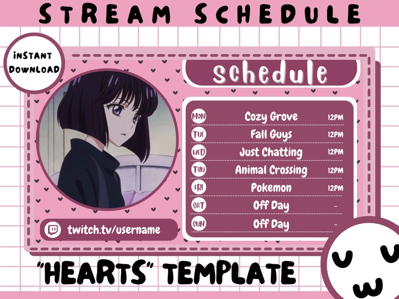 Cute Maroon Hearts Stream Schedule Weekly Template CANVA BLANK PNG - Etsy