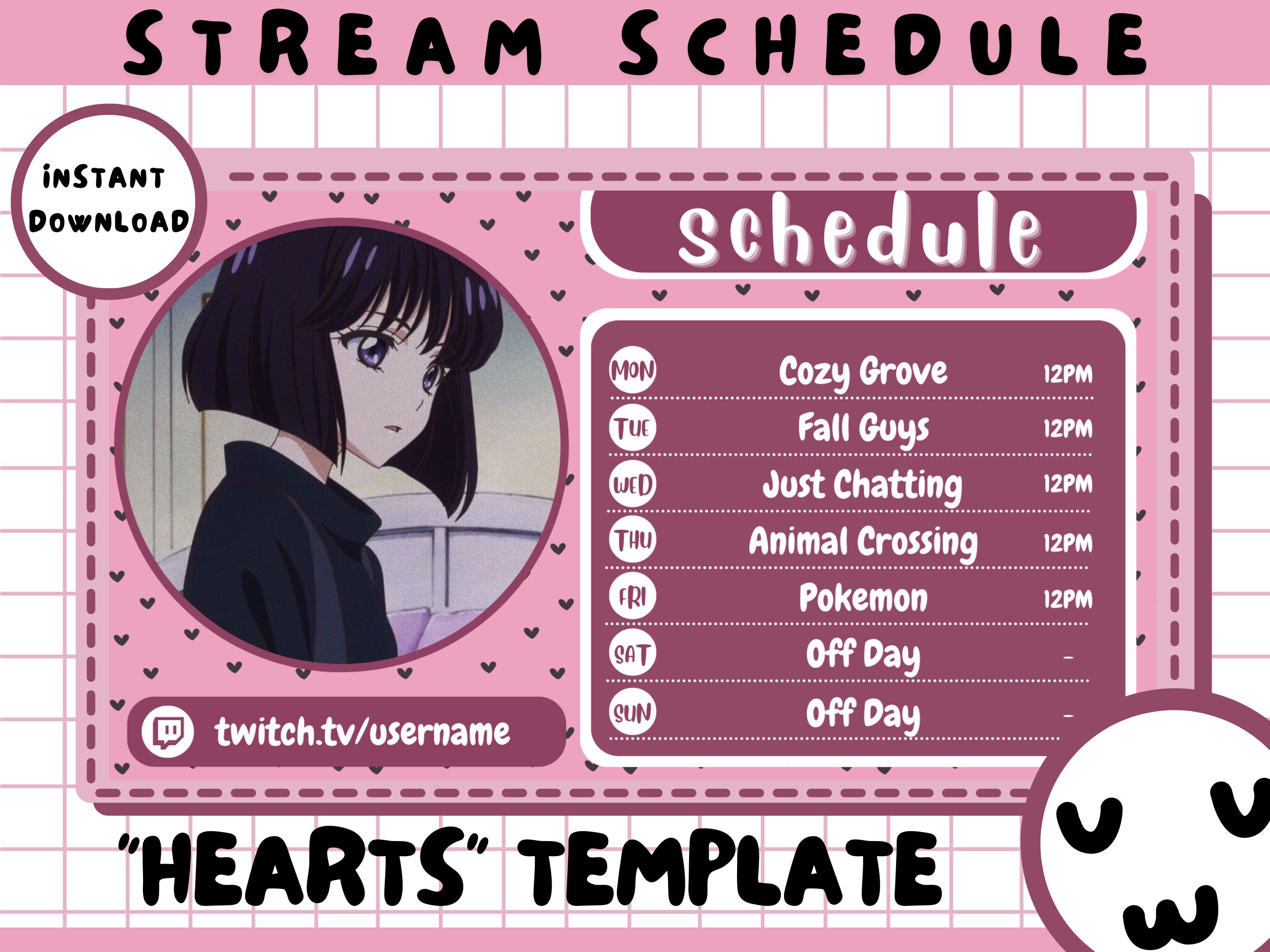 Cute Maroon Hearts Stream Schedule Weekly Template CANVA BLANK PNG - Etsy