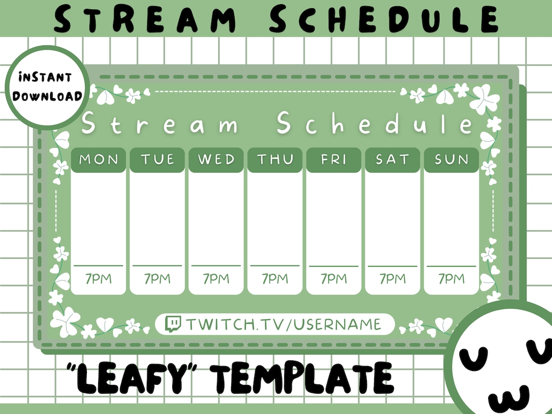 Cute Leafy Green Weekly Stream Schedule Template CANVA - Etsy