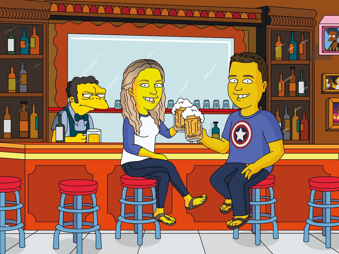 Custom Simpsons Portrait From Photo, Couple Simpson Portrait, Yellowed ...