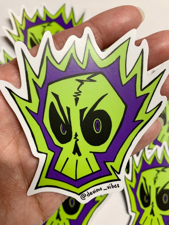Green & Purple Skull 3 Matte Vinyl Sticker Decal - Etsy