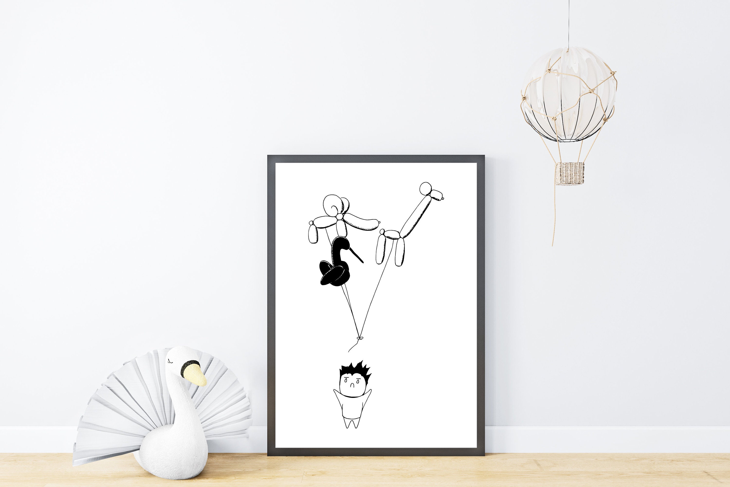 Sad Boy With Animal Balloons Digital Art Print - Etsy