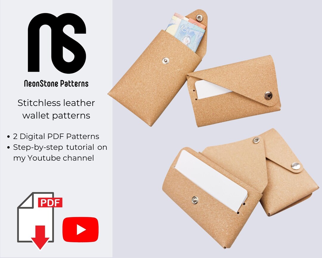 Stitchless Leather Wallet Pattern Set of 2 Card Holder - Etsy