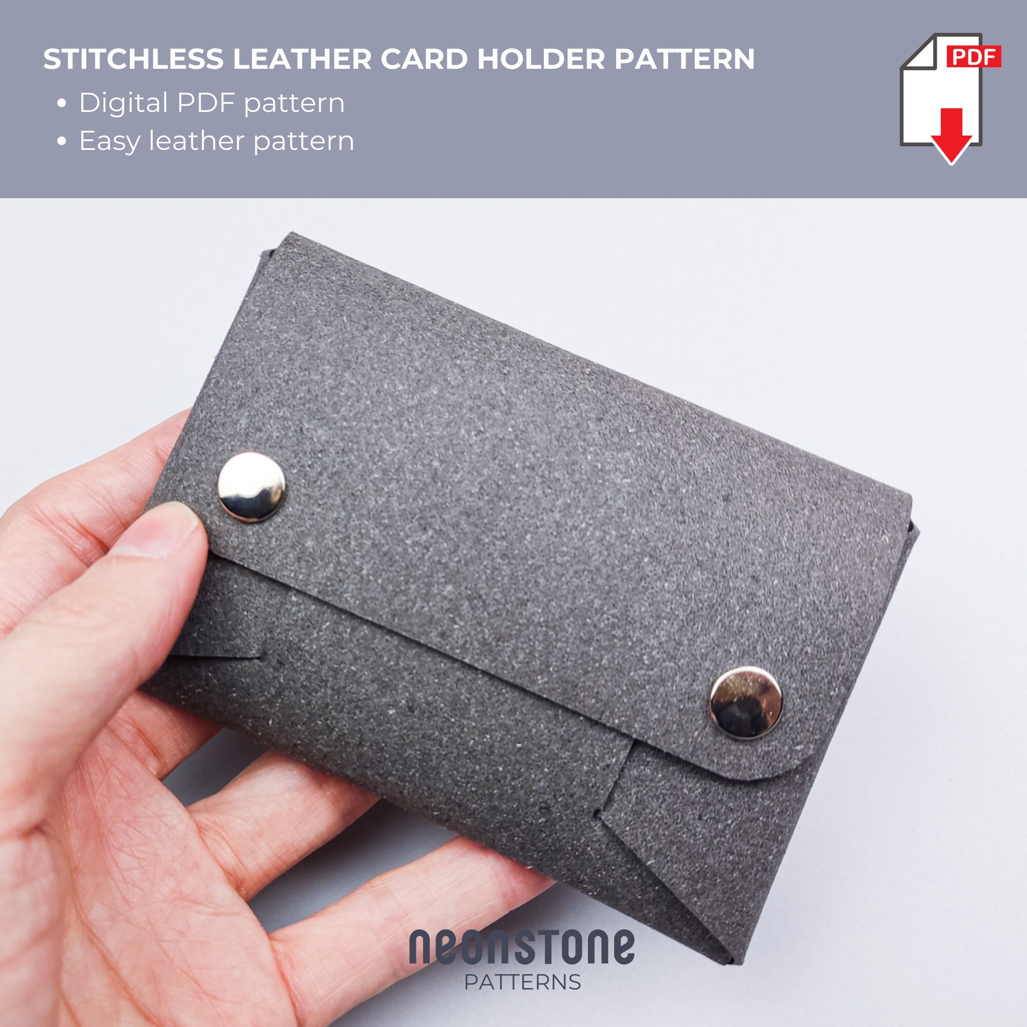 Leather Card Holder Pattern, Stitchless Small Wallet Template, PDF ...