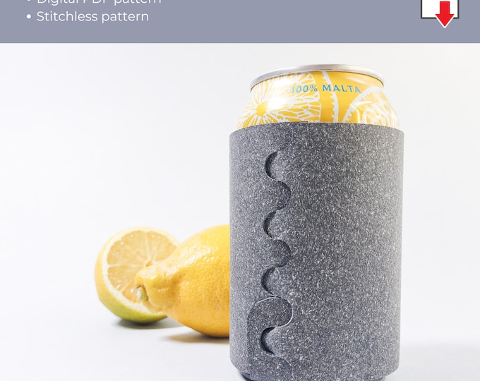Leather Can Coozie Pattern, Stitchless Can Holder Template, Leather Can ...