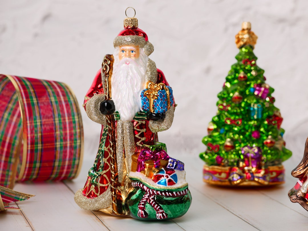 Miss Christmas Classic Santa With Gift Bag Hand-painted Blown Glass ...
